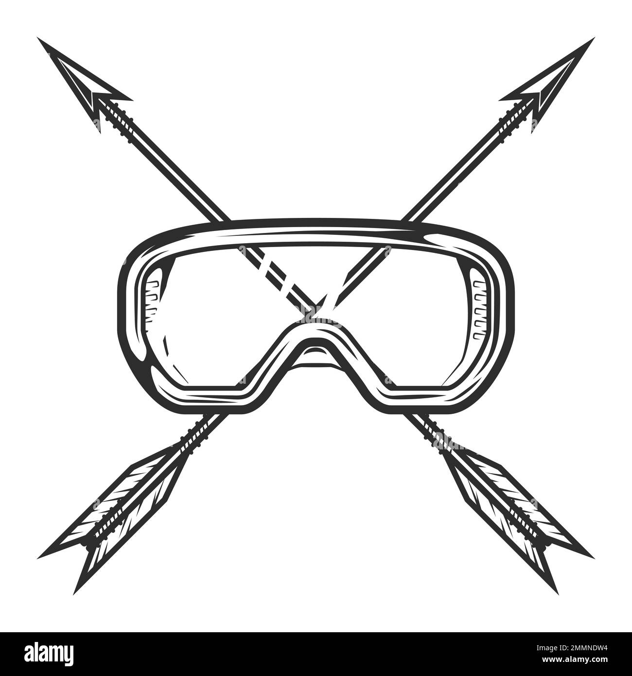 Vintage hunting arrow concept with safety glasses in monochrome style ...