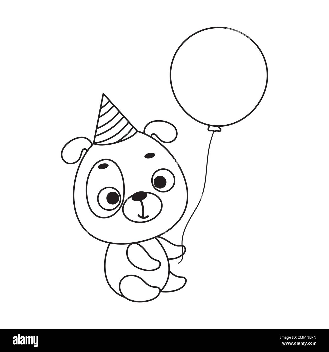 Coloring page cute little dog in birthday hat hold balloon. Coloring ...