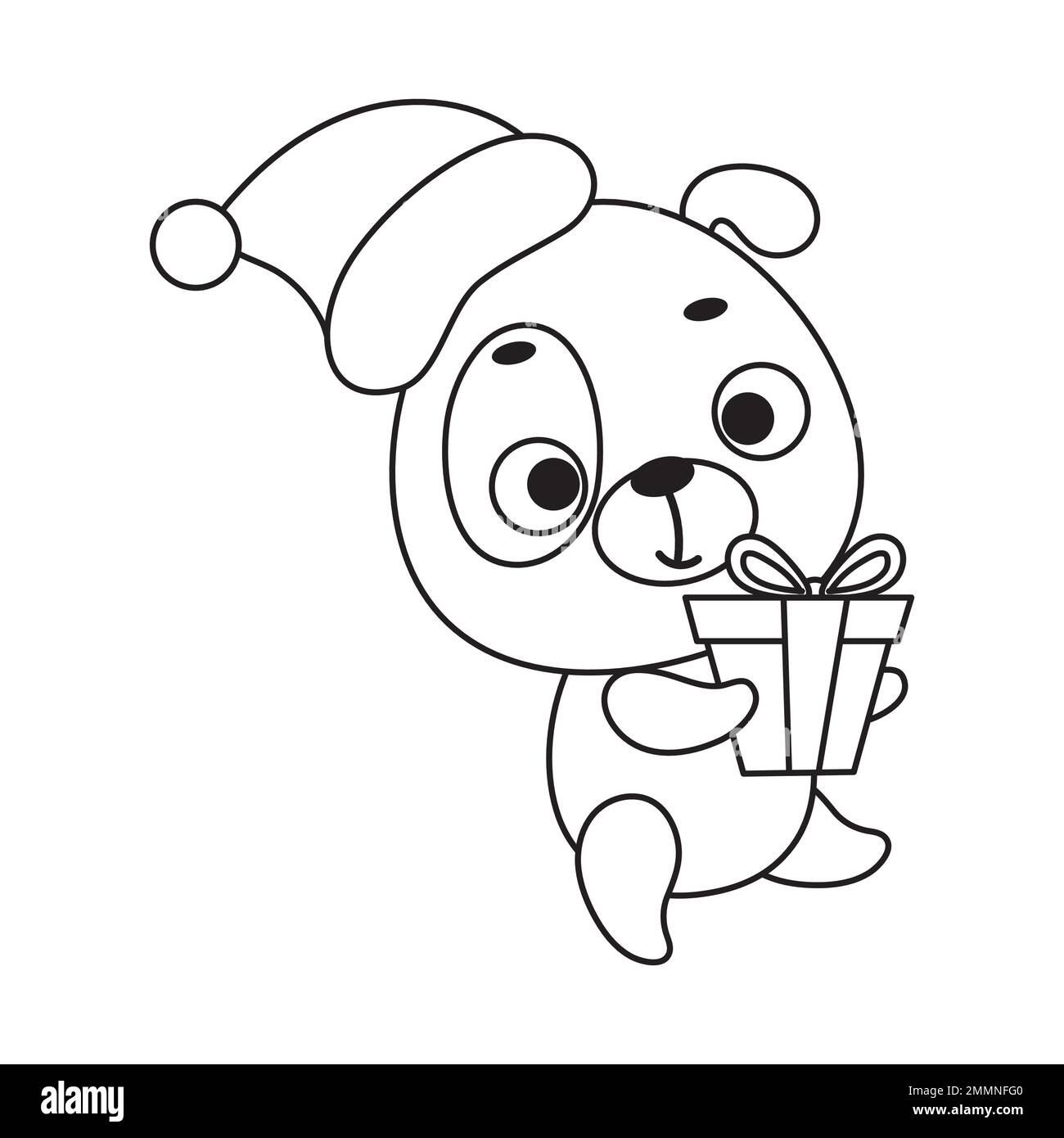 Coloring page cute little dog carries gift box. Coloring book for kids ...