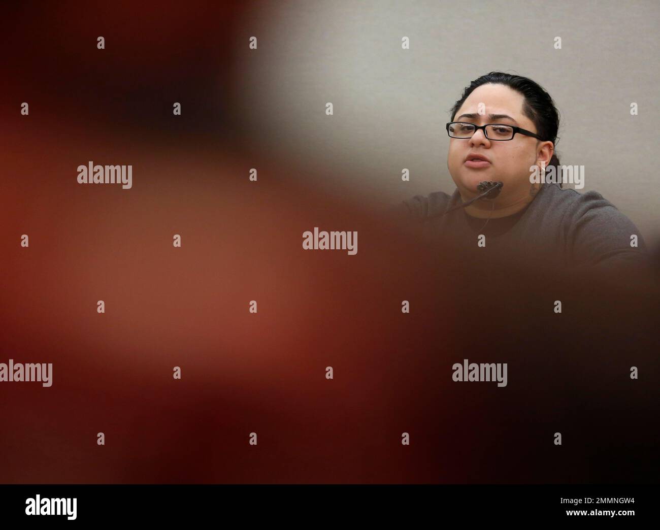 Monique Arredondo is cross-examined by defense attorney Miles Brissette ...