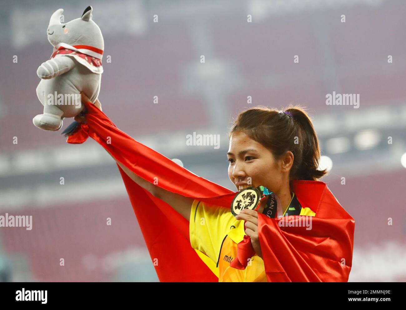 Women's long jump gold medalist Vietnam's Thi Thu Thao Bui during the athletics competition at ...