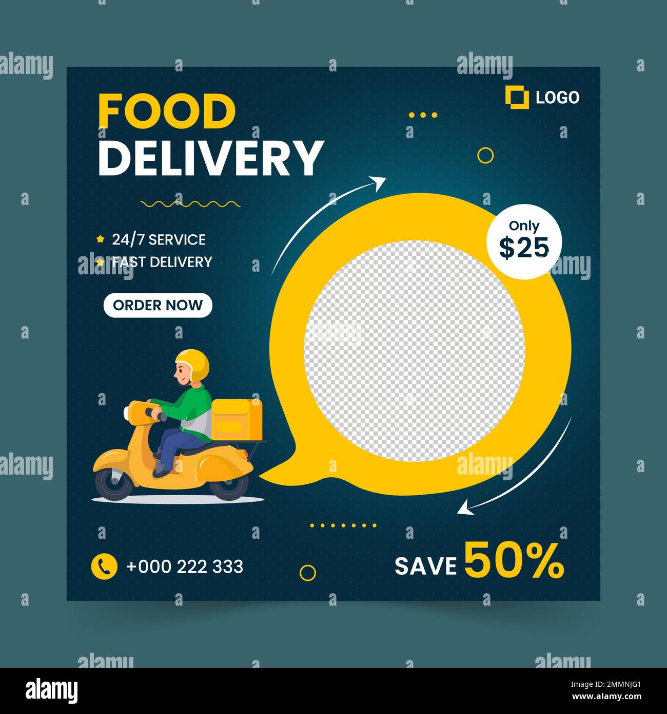 Food delivery service social media post template Stock Vector Image ...