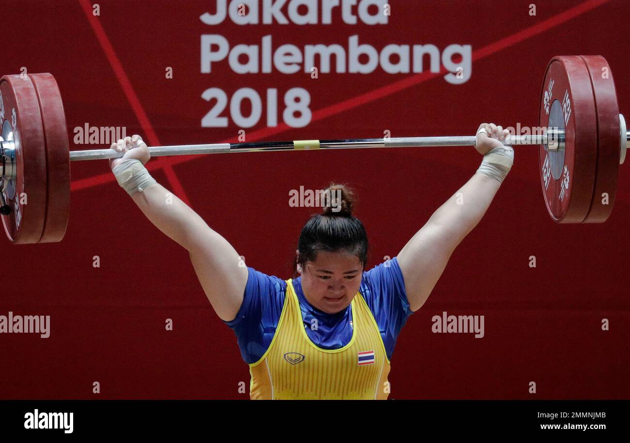 Thailand's Duangaksorn Chaidee during the women's +75kg weightlifting ...