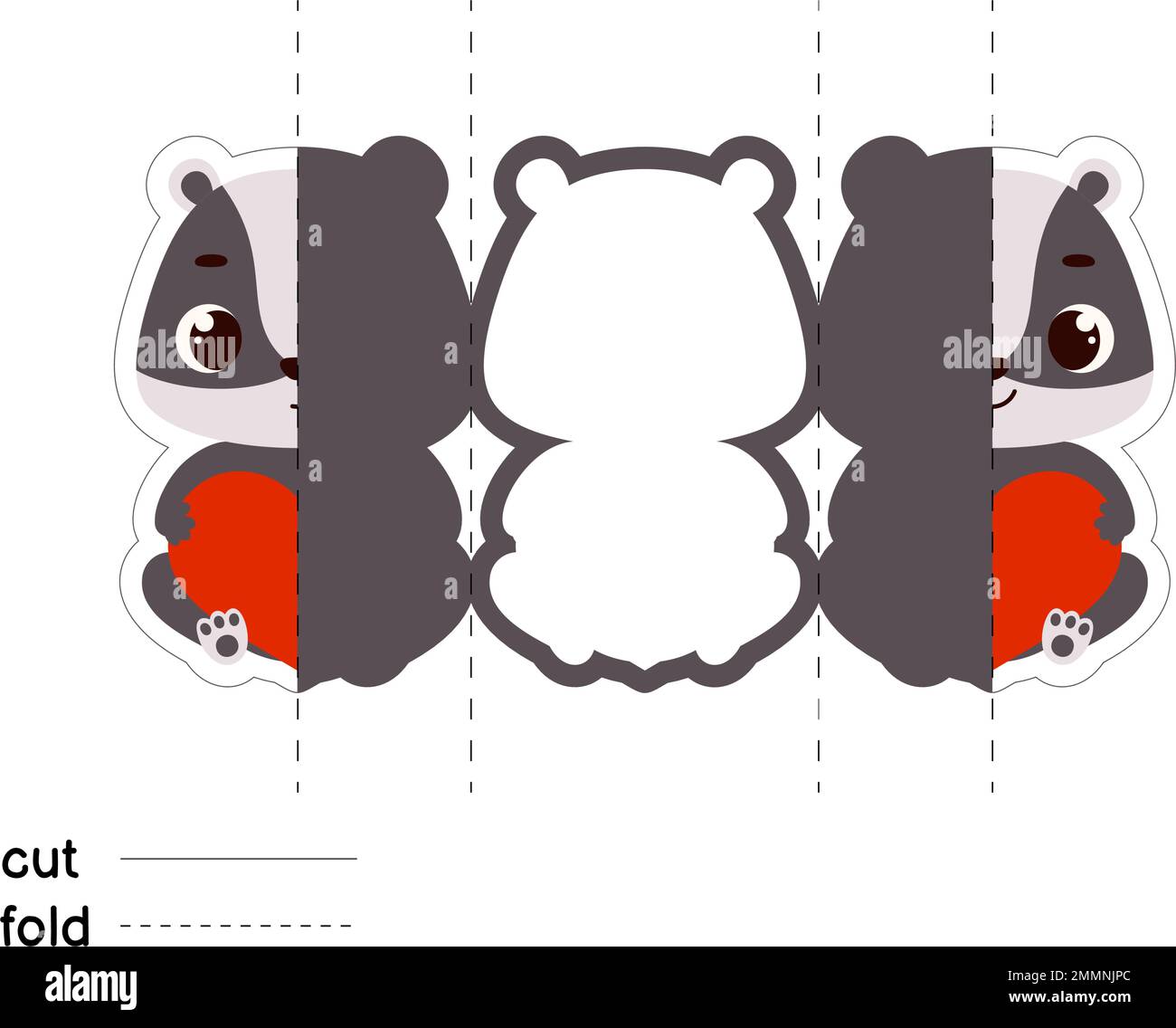 Cute badger hold heart. Fold long greeting card template. Great for St ...