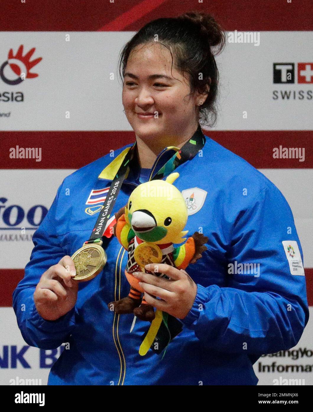 Bronze medalist Thailand's Duangaksorn Chaidee during ceremonies at the ...