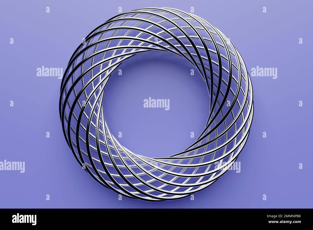 3D illustaration of a silver torus. Fantastic cell. Simple geometric ...