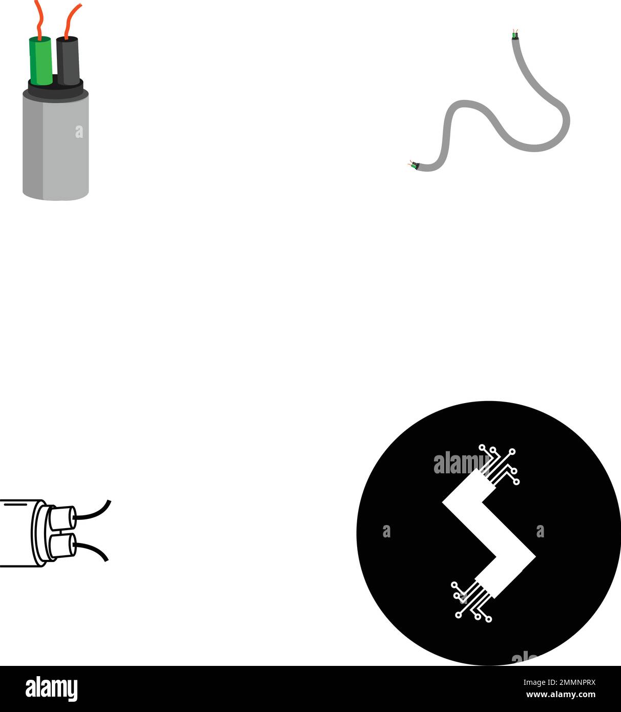 Optical fiber flat line vector icons. Network connection, computer wire ...