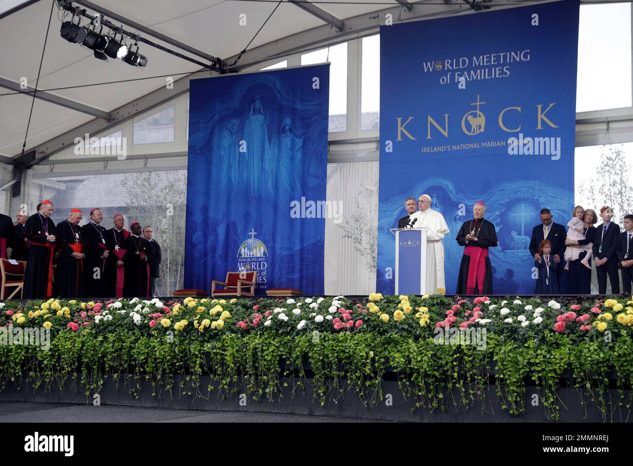 Pope Francis delivers his speech during his visit at the Knock Shrine ...
