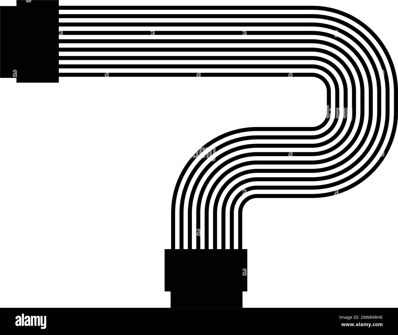 Optical fiber flat line vector icons. Network connection, computer wire ...