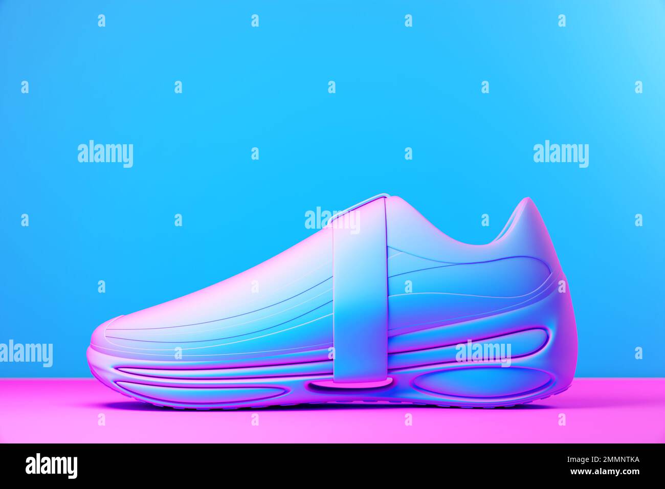 3D illustration of a concept shoe for the metaverse. Colorful sports ...