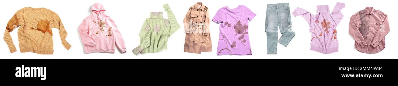 Collage of dirty clothes on white background Stock Photo - Alamy