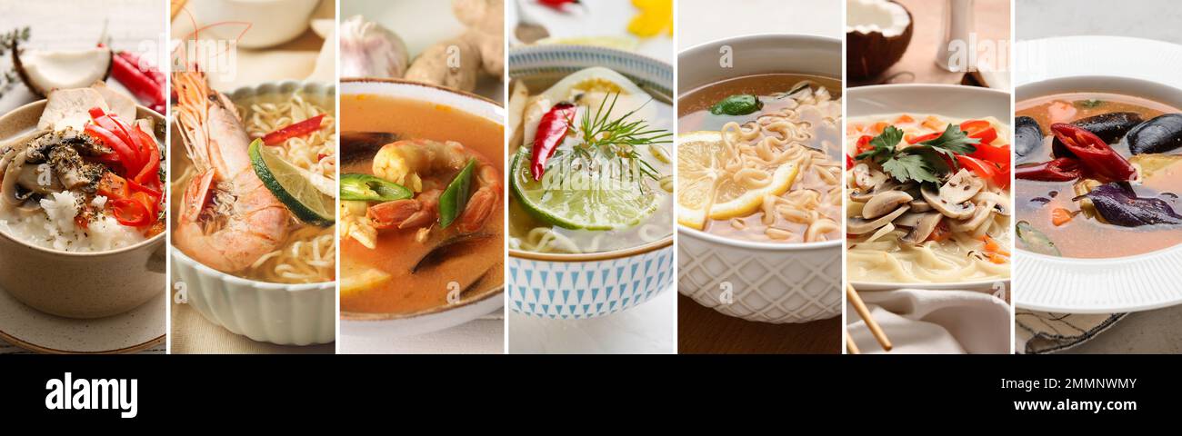 Collection of tasty Thai soups, coseup Stock Photo - Alamy