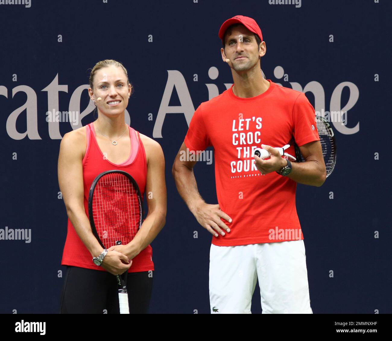 Angelique Kerber, left, and Novak Djokovic participate at the Arthur ...