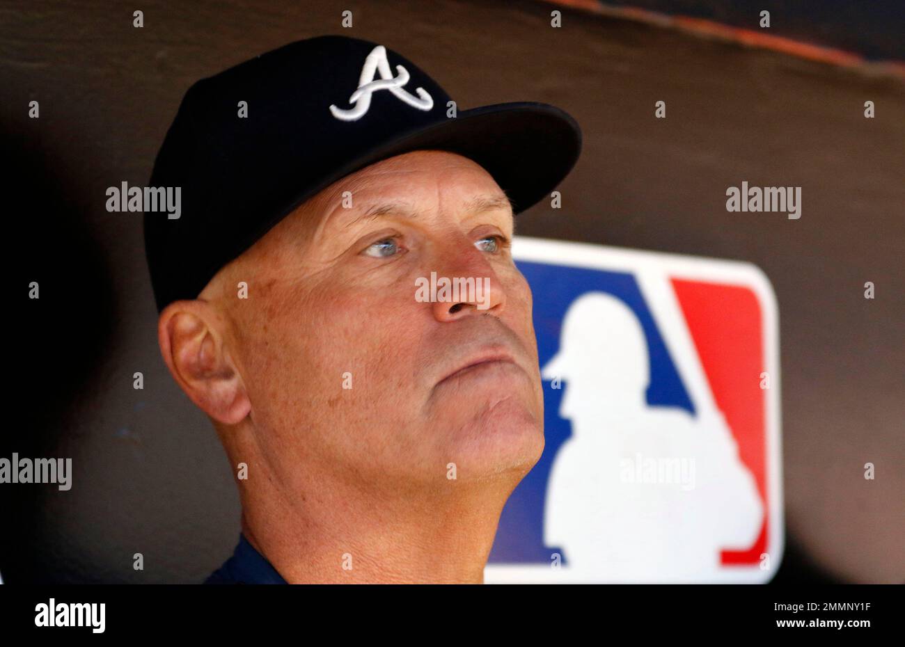 Atlanta Braves manager Brian Snitker looks on during batting practice ...