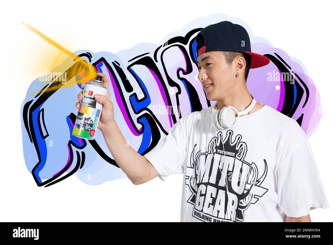 Graffiti young man headphones Cut Out Stock Images & Pictures - Alamy