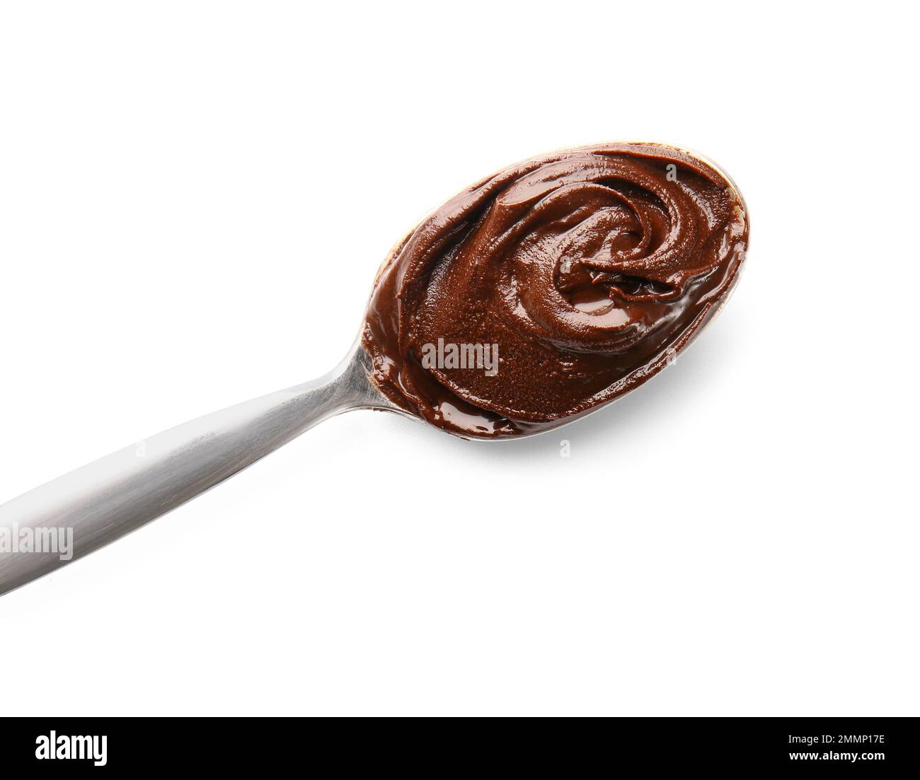 Spoon of delicious chocolate pudding isolated on white background Stock ...