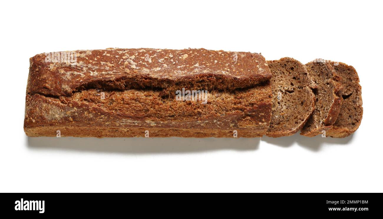 Delicious loaf of sliced rye bread isolated on white background Stock ...