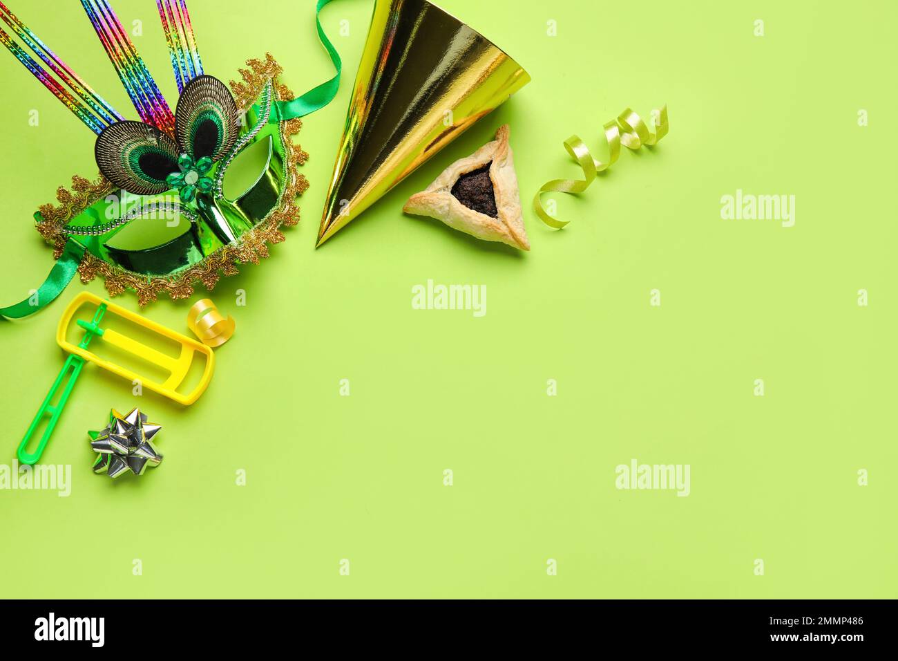 Hamantaschen cookie, carnival mask, party hat and rattle for Purim ...