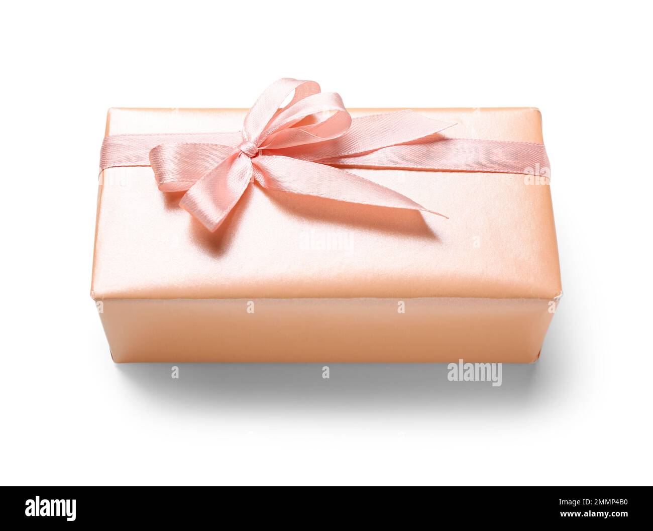 Beautiful gift box with satin ribbon isolated on white background Stock ...