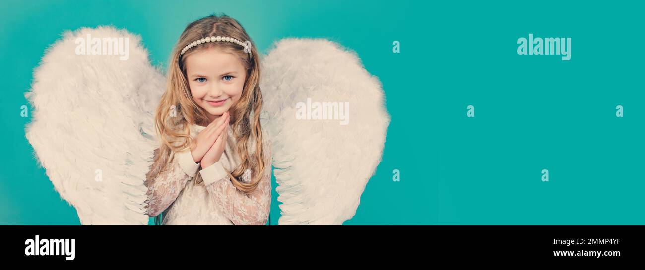 Valentines day banner with angel child. Angels little hands crossed for ...
