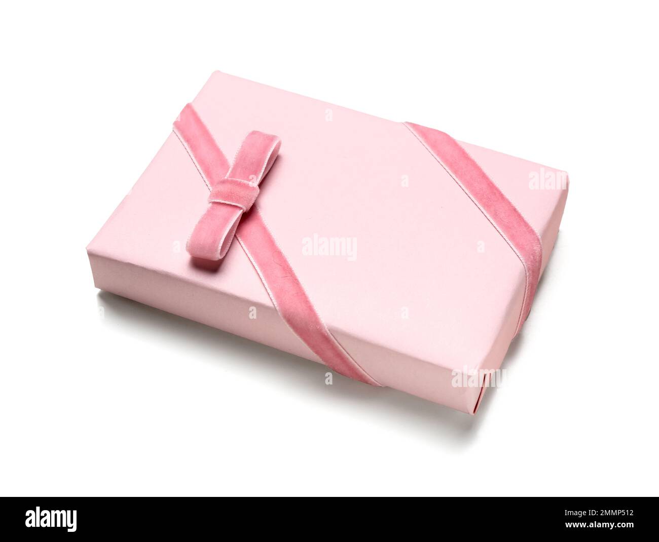 Beautiful gift box tied with pink ribbon on white background Stock ...