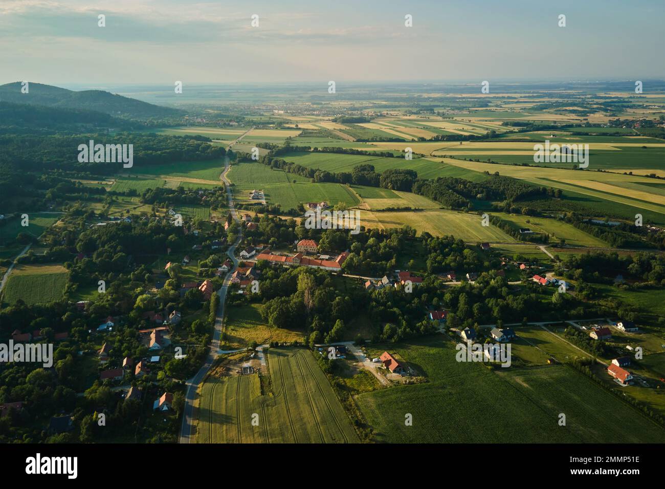 Overhead view of beautiful suburb landscape, Aerial view of countryside ...