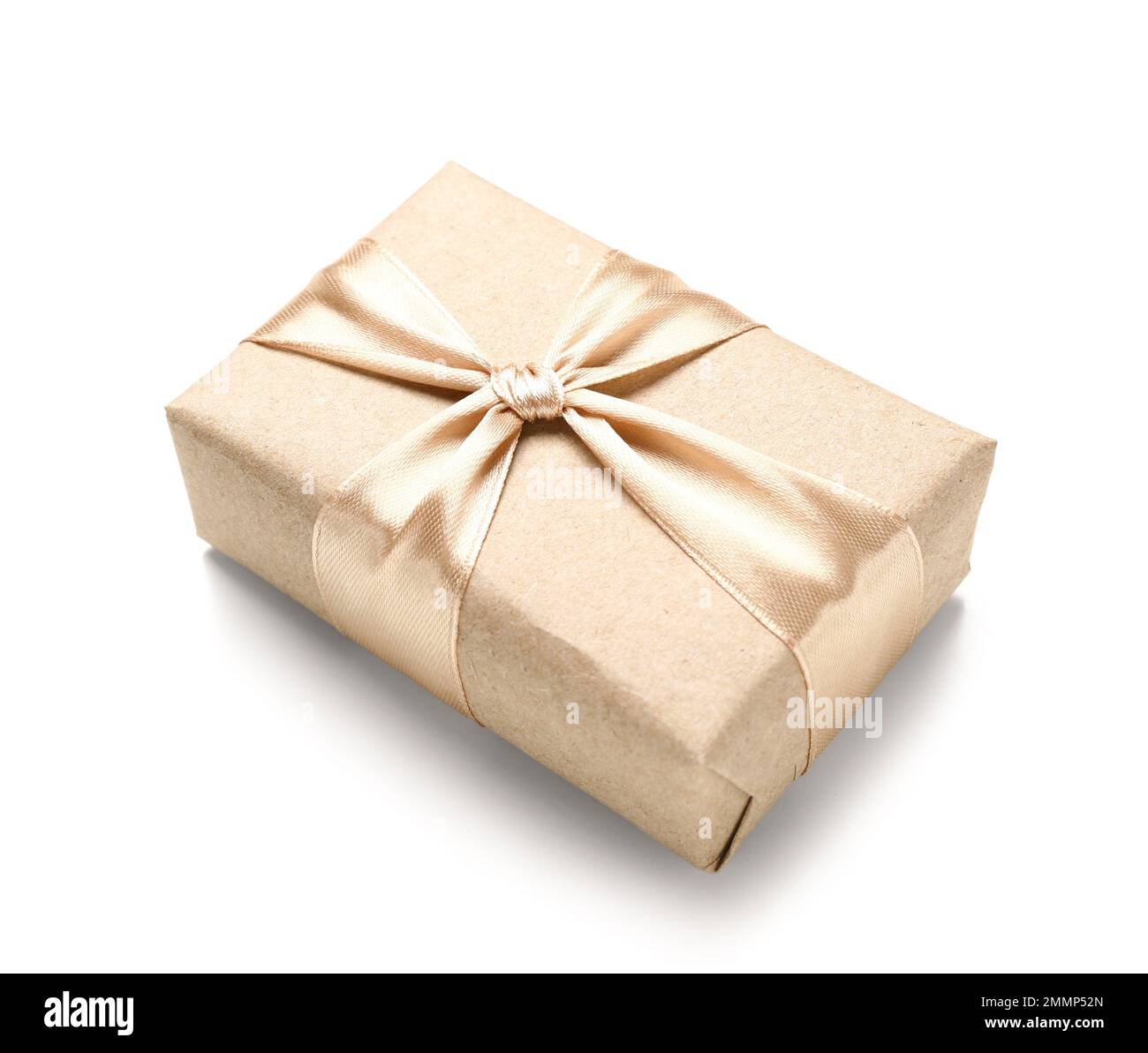 Gift box tied with satin ribbon on white background Stock Photo - Alamy