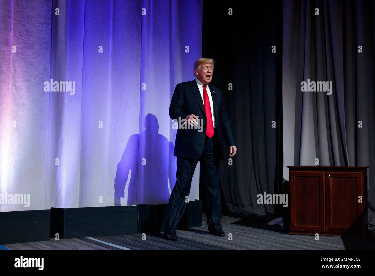President Donald Trump arrives to speak to the Ohio Republican Party ...
