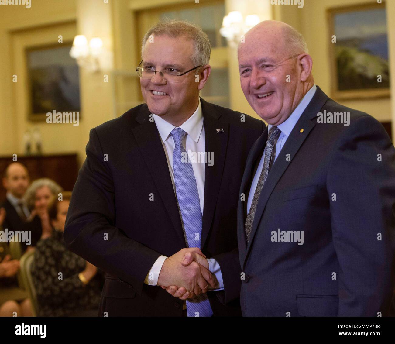 New Australian Prime Minister Scott Morrison, left, is congratulated by ...