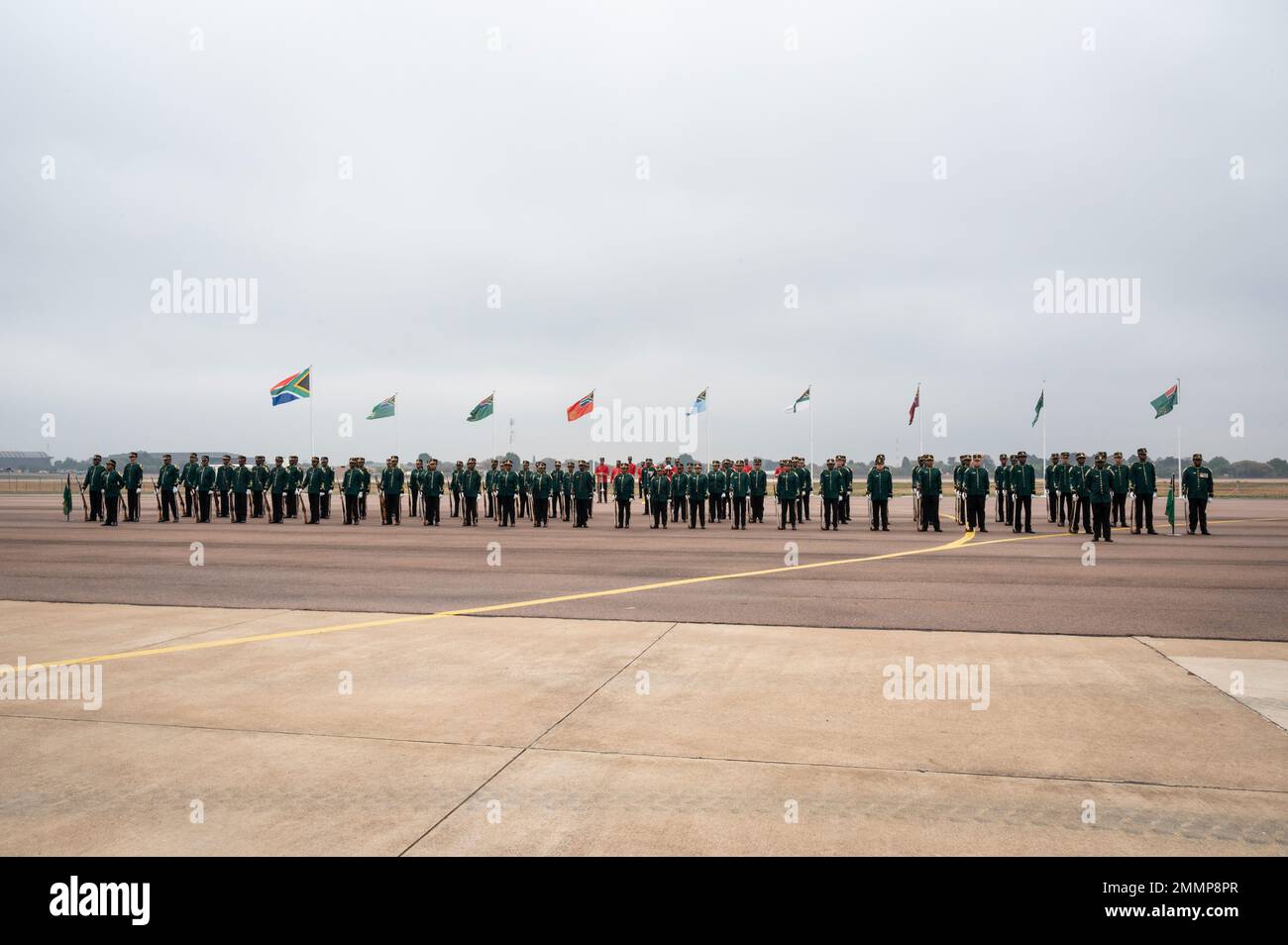 South African service members stand in formation during the Africa ...
