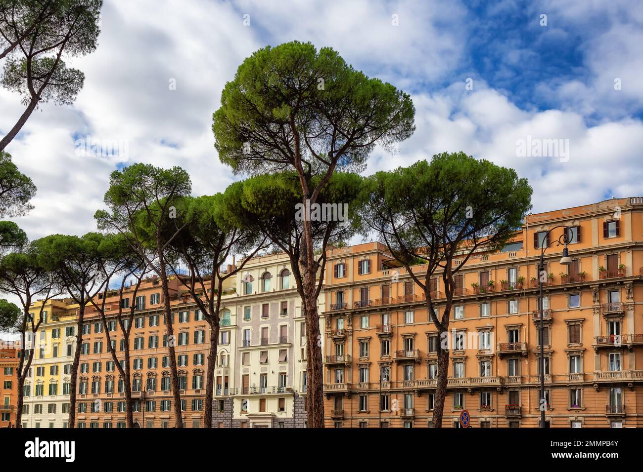 Trees and Residential Apartment Homes in City of Rome, Italy Stock ...