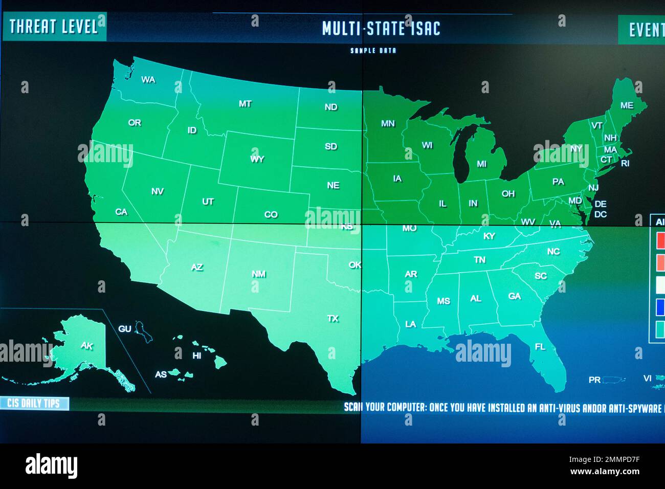An Information Sharing and Analysis Center map, when active, would show ...