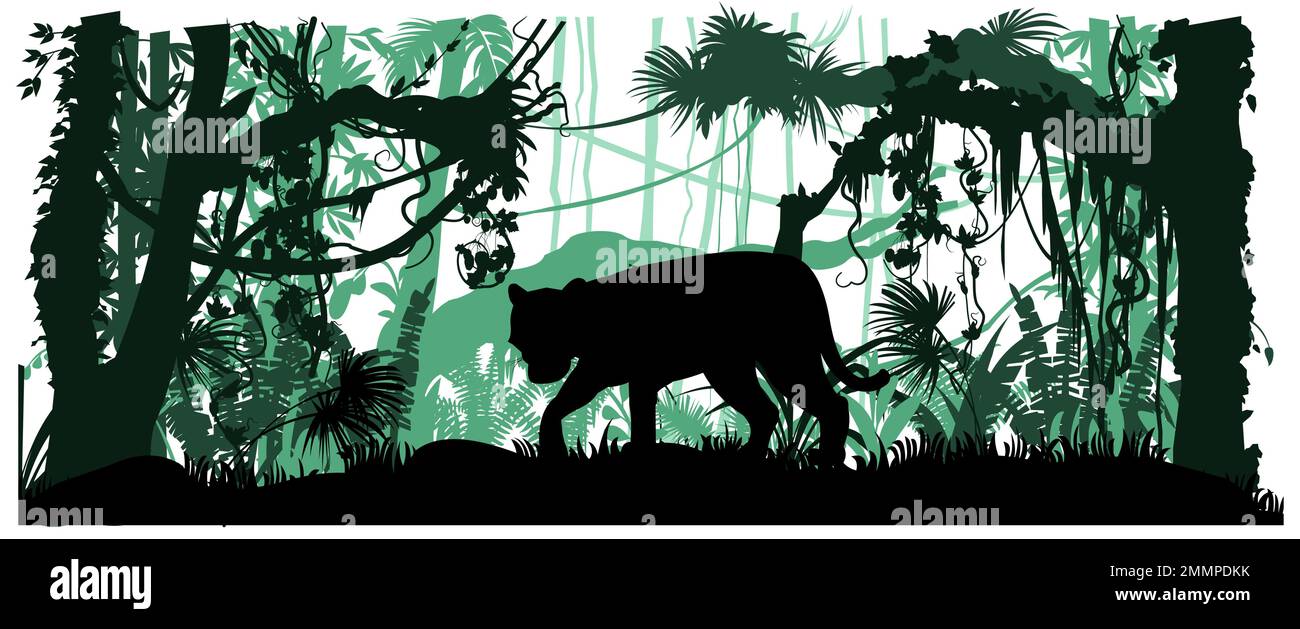Lion goes stalking. Predator Wild animals. Silhouette figures. Jungle ...