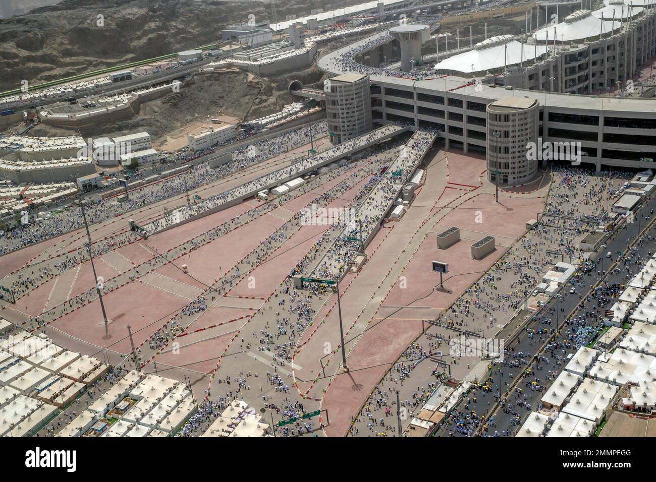 An aerial view shows Mina where Muslim pilgrims on the hajj cast stones ...