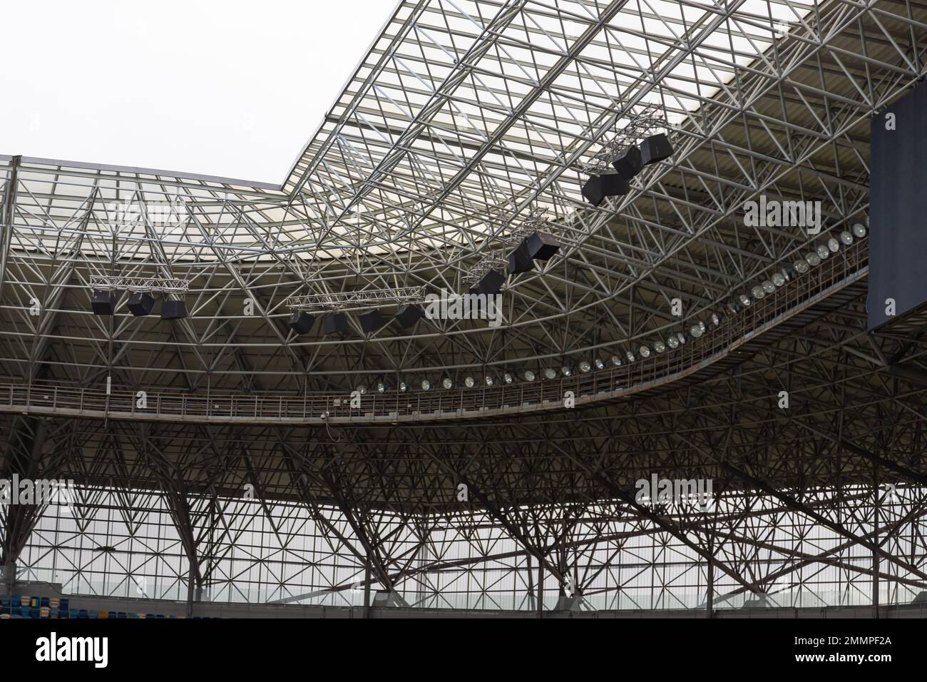 lights and speakers of sport stadium, Soccer football stadium roof ...
