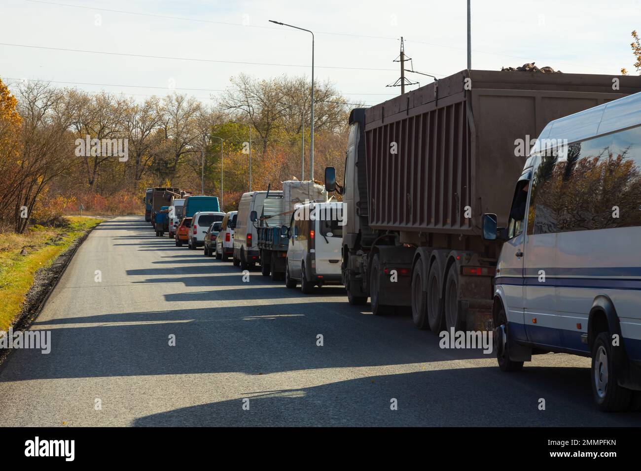 Traffic jam on busy road cars in row Stock Photo - Alamy