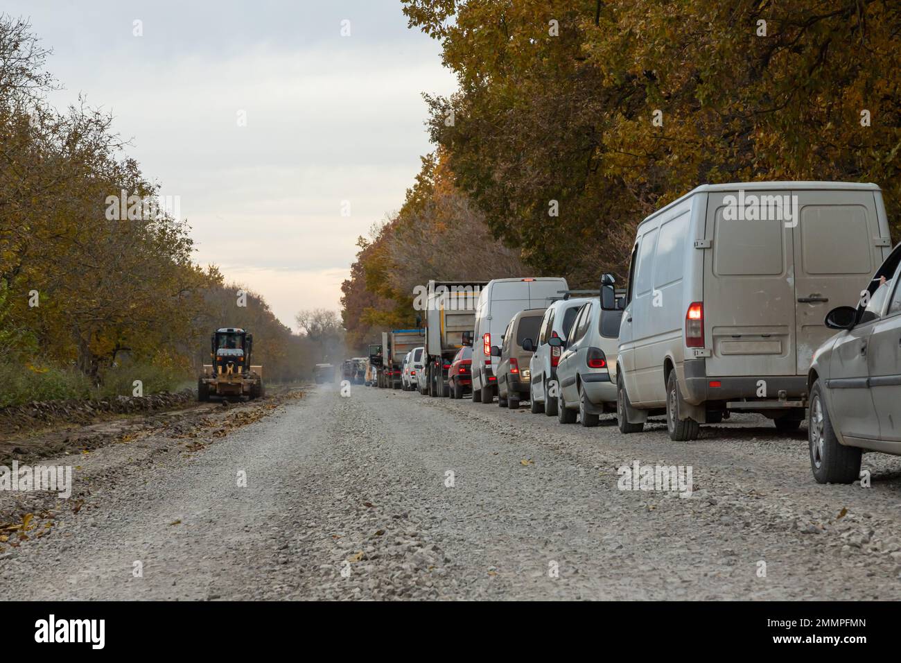 Traffic jam on busy road cars in row Stock Photo - Alamy