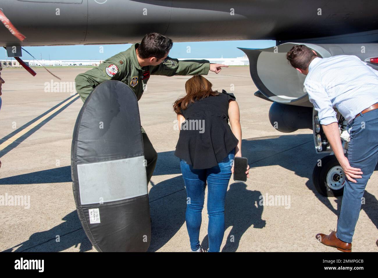 MAJ Michael Blackburn, 301st Fighter Wing F-35 pilot, shows Lourdes ...