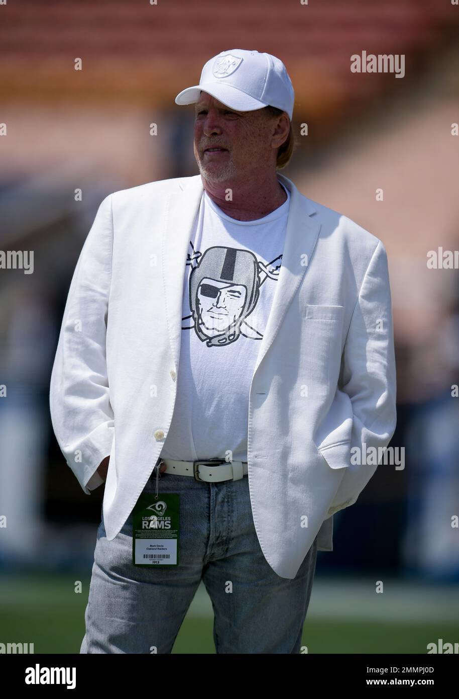 Oakland Raiders owner Mark Davis looks on during warm ups prior to an ...
