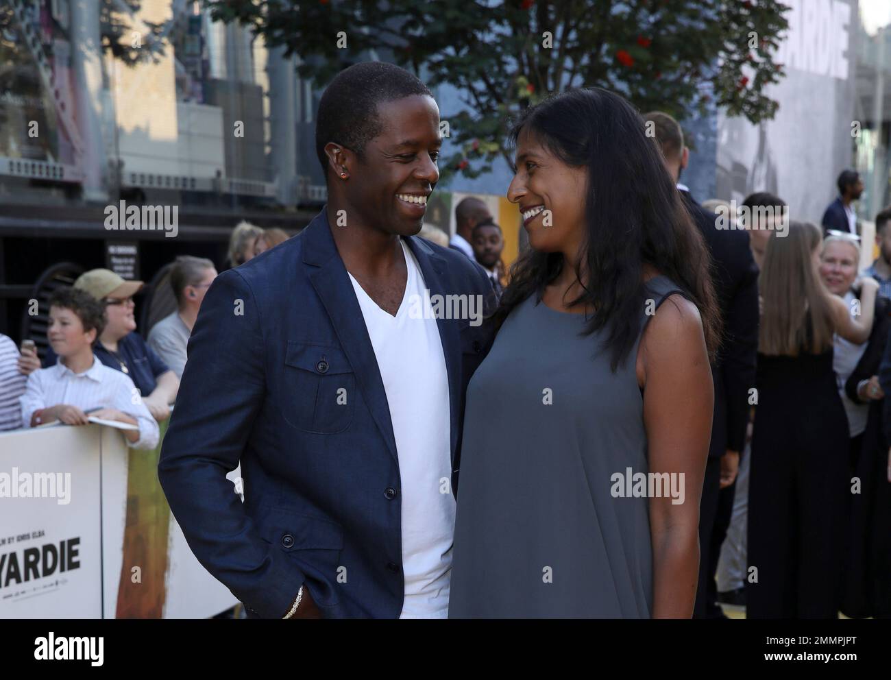 Actor Adrian Lester and partner Lolita Chakrabarti pose for ...