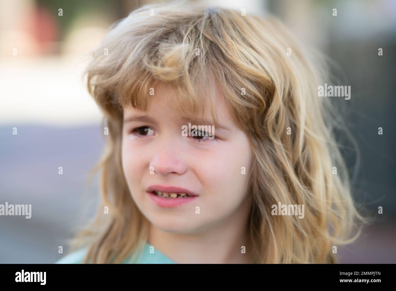 Portrait of a crying child with tears, close-up. The kid is crying ...