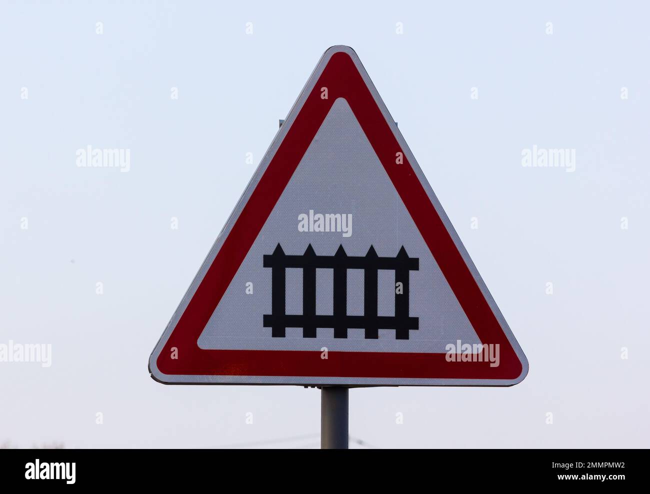 Road sign indicating a barrier or gate ahead Stock Photo - Alamy