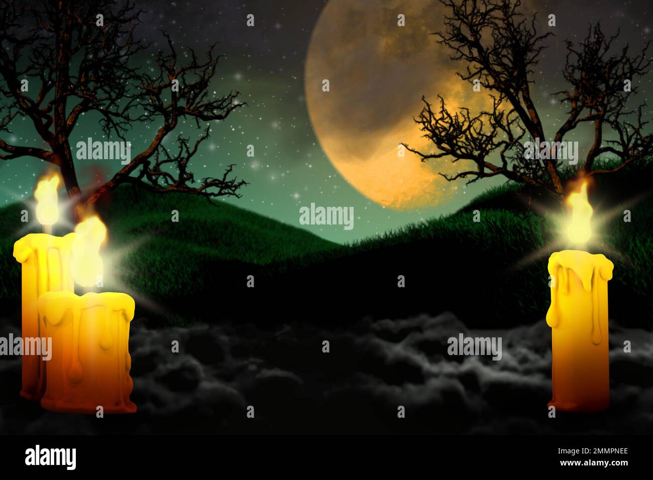 Halloween colorful horror night mockup - background design template 3D ...