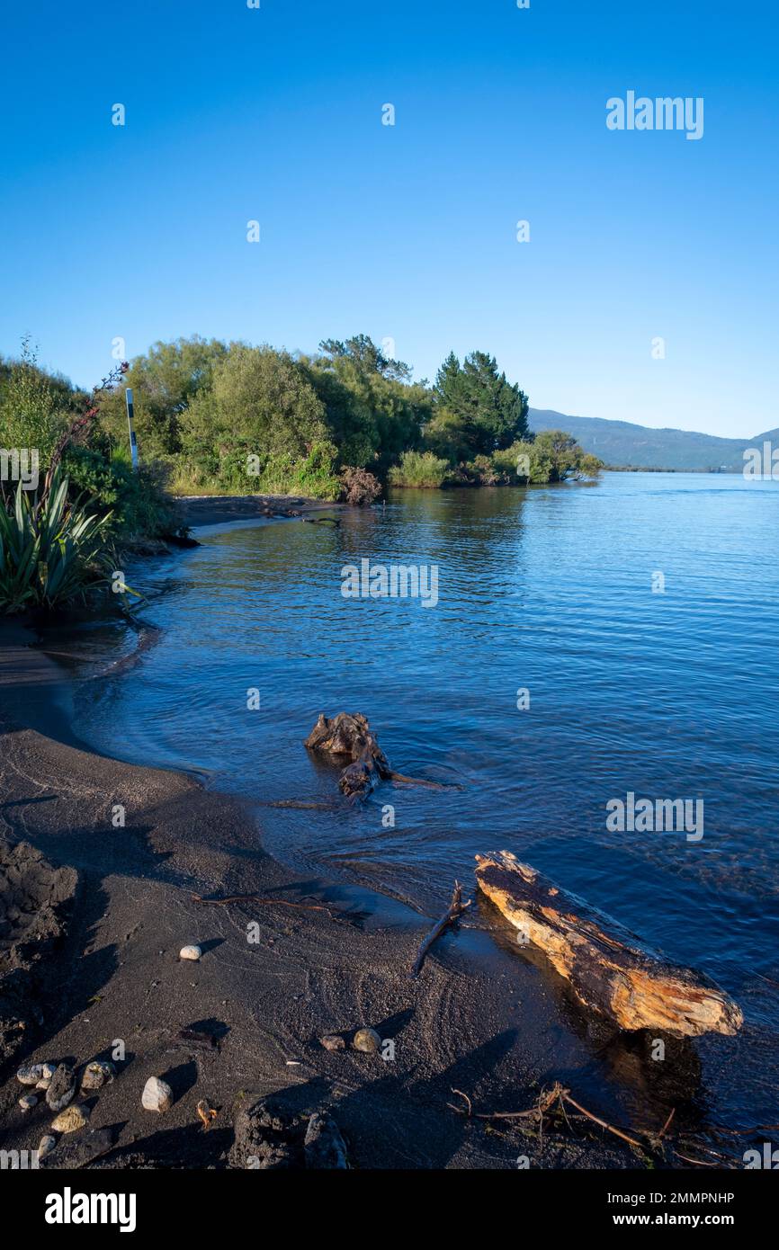 Calm inlet on Lake Taupo, Waiotaka Scenic Reserve, North Island, New ...