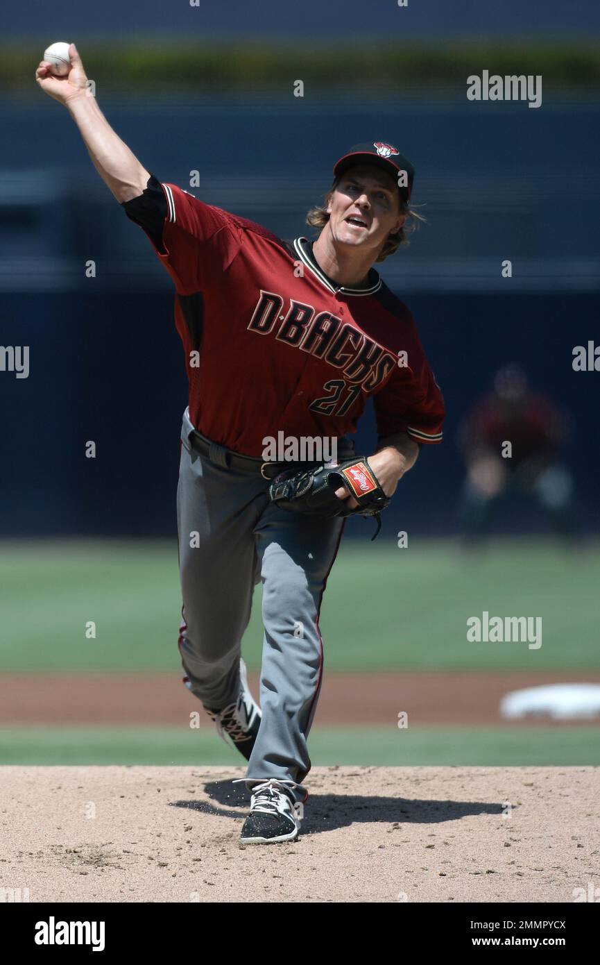 Arizona Diamondbacks starting pitcher Zack Greinke works against a San Diego Padres batter ...