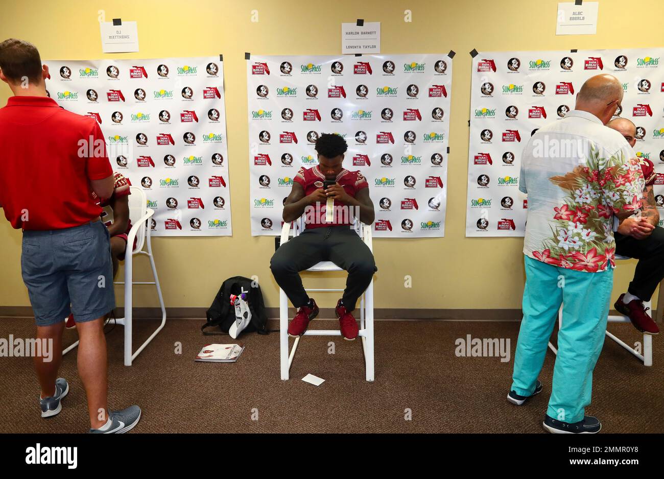 Florida State defensive back Levonta Taylor, center, checks his ...