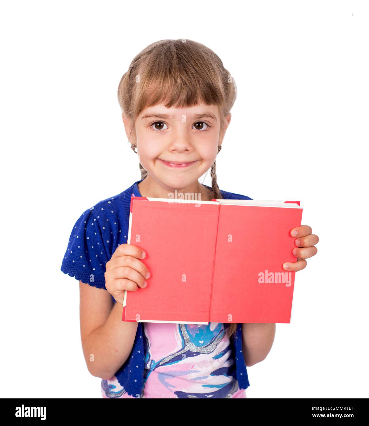 Cute little girl with open books in her hands. Kid with a book ...