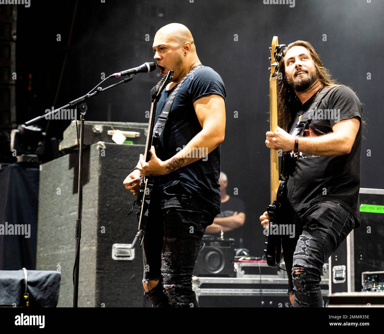 The American heavy metal band Bad Wolves with lead guitarist Doc Coyle ...
