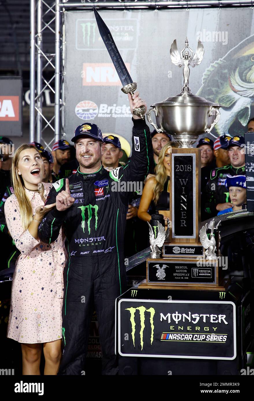 Kurt Busch celebrates with his wife, Ashley Van Metre, after winning ...