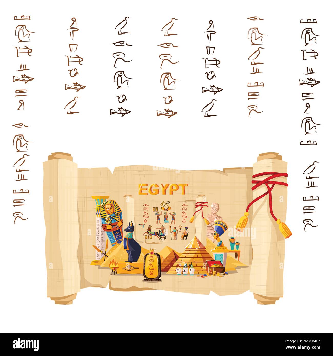 Ancient Egypt infographic cartoon vector travel concept. Papyrus scroll ...